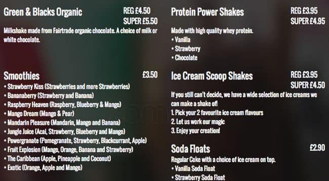 Menu at Creams desserts, London, London Rd