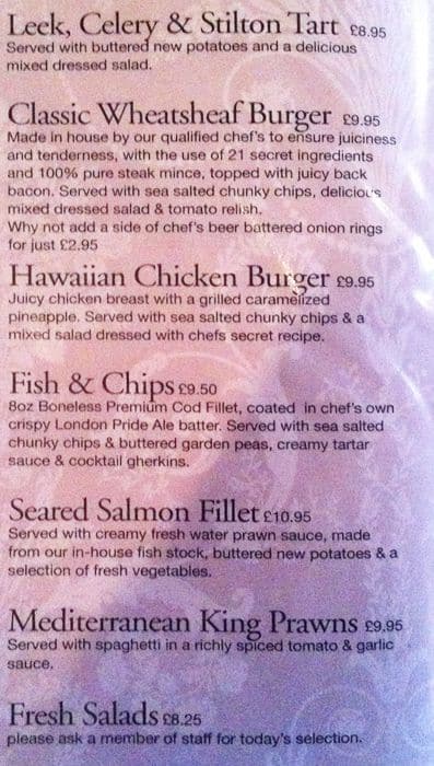 Menu at The Wheatsheaf West Wickham pub & bar, West Wickham, 135 High St