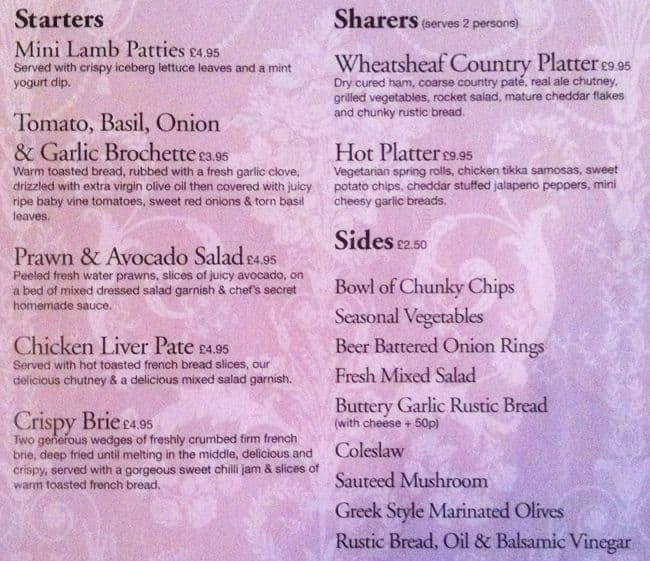 Menu at The Wheatsheaf West Wickham pub & bar, West Wickham, 135 High St