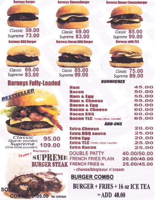 Carta de Barneys Burger, Ciudad Quezon, Gate 4