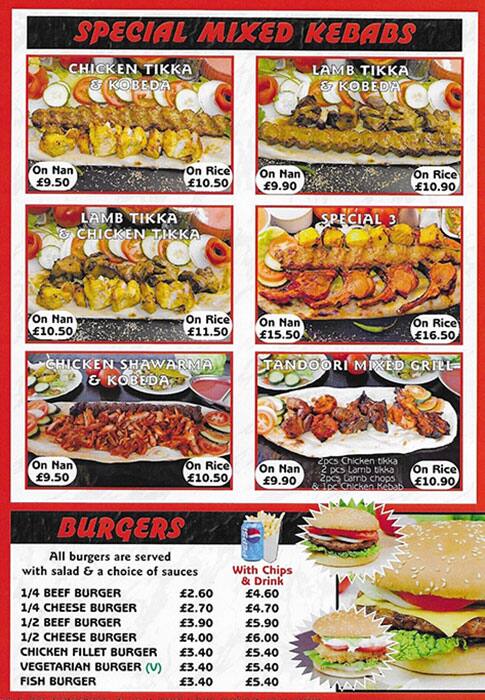 Menu at Al Aqsa fast food, Manchester