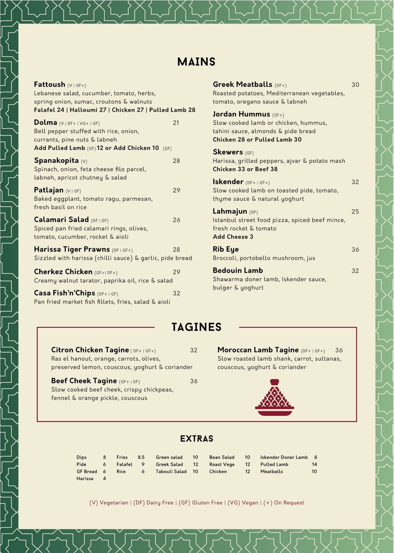 Menu at Casablanca Orewa restaurant, Orewa, 336 Hibiscus Coast Hwy