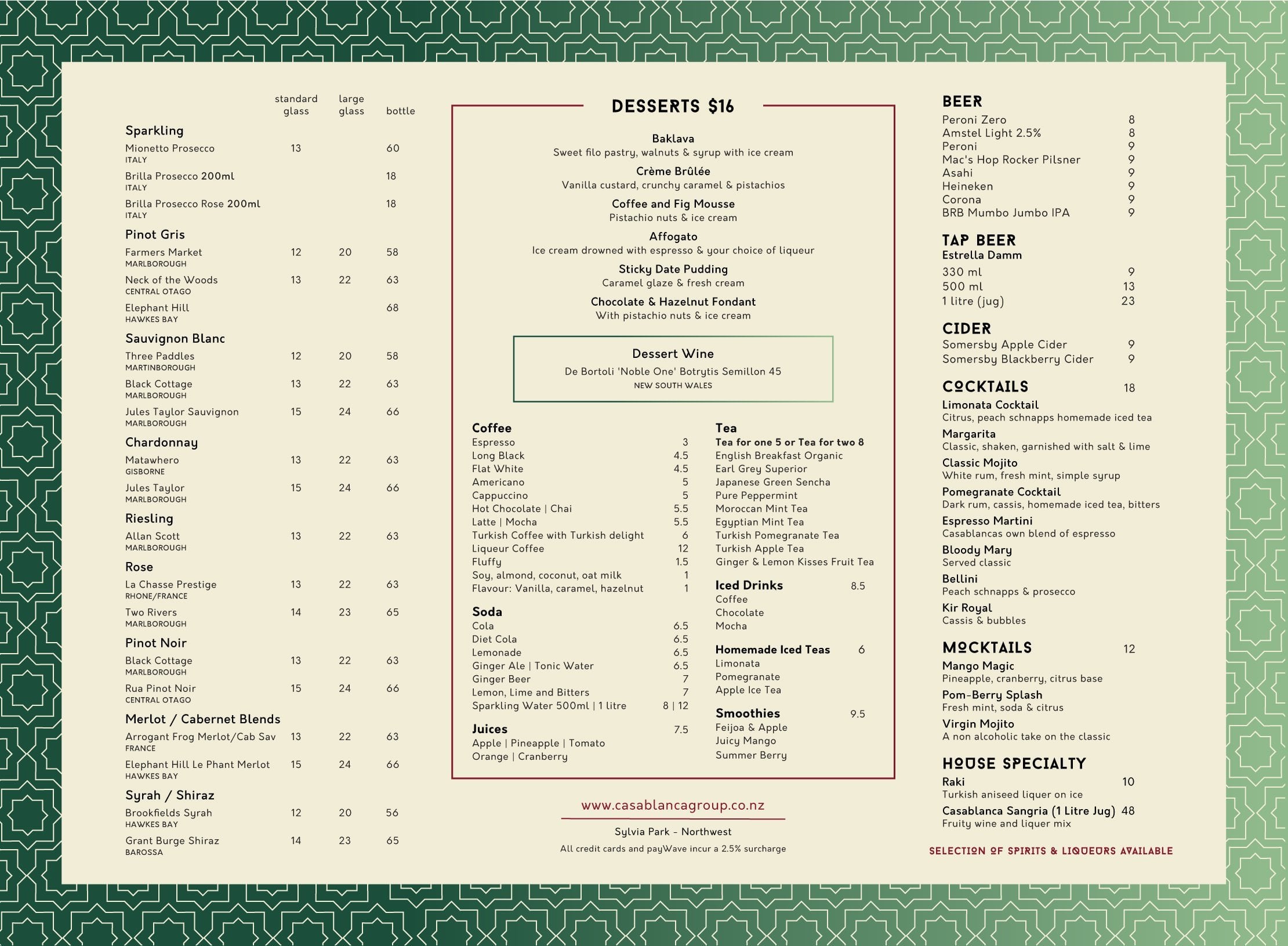 Menu at Casablanca restaurant, Auckland, Sylvia Park Shopping Centre 66 ...