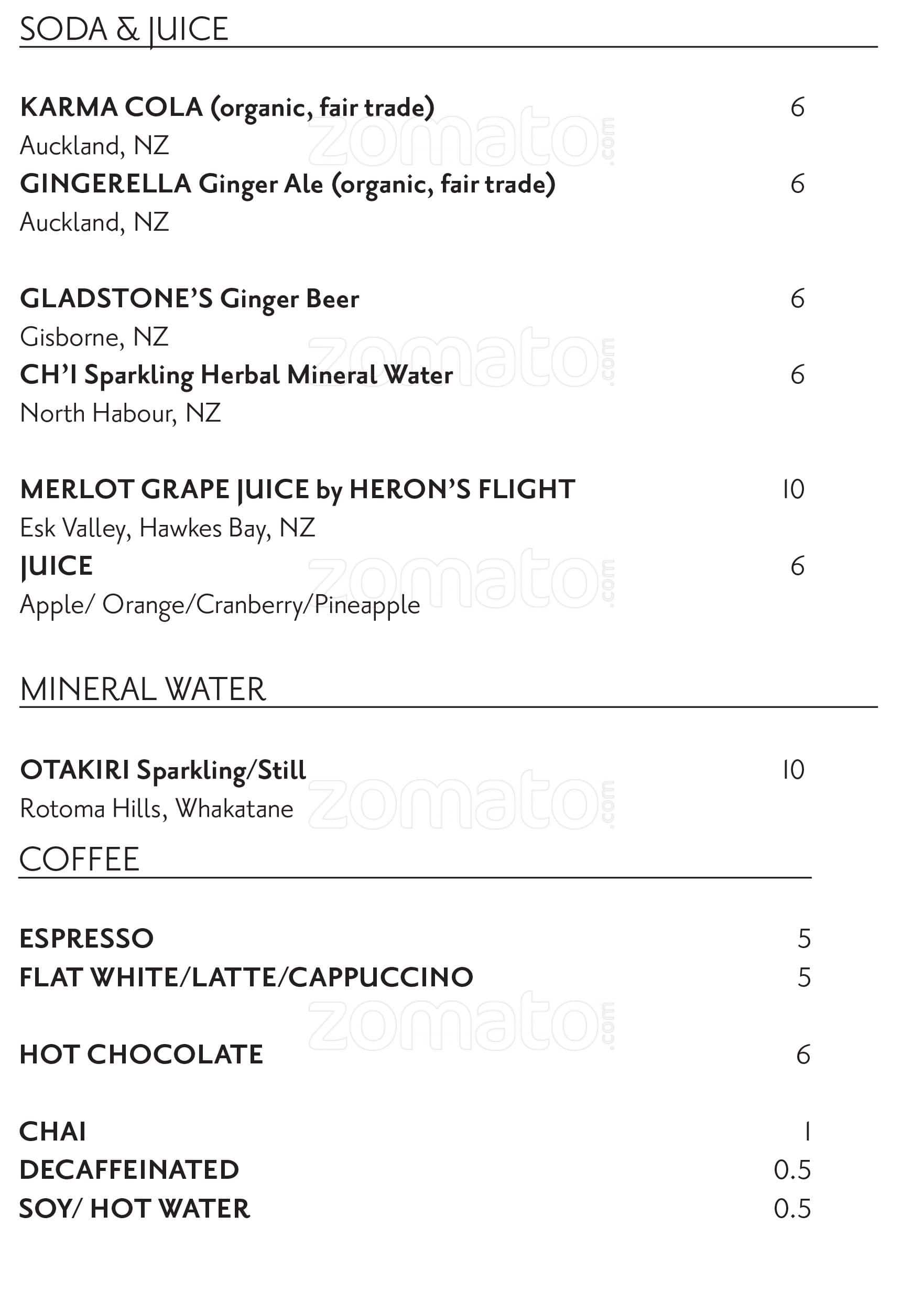 Menu at The White House Restaurant, Wellington