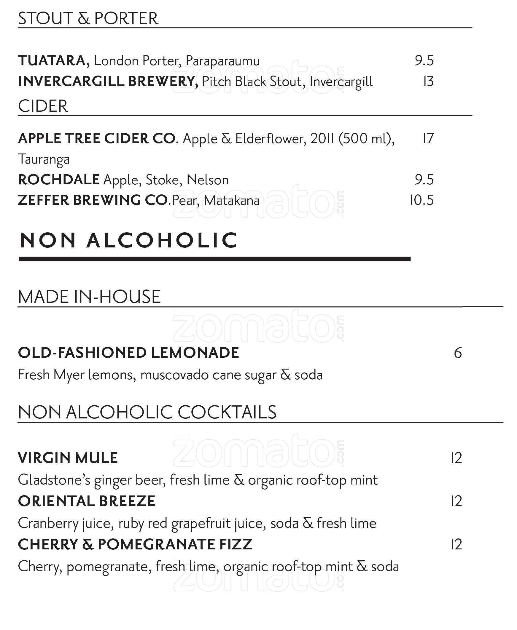 Menu at The White House Restaurant, Wellington
