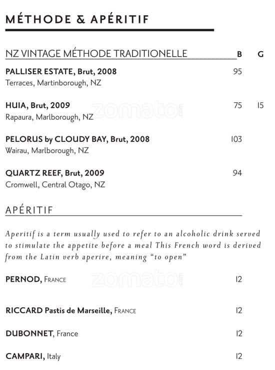 Menu at The White House Restaurant, Wellington