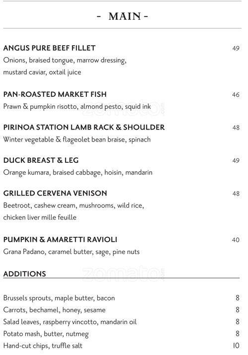 Menu at The White House Restaurant, Wellington