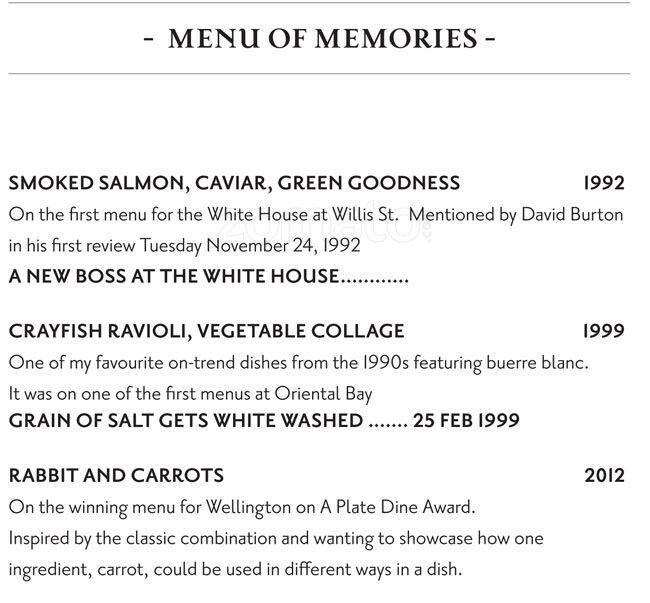 Menu at The White House Restaurant, Wellington