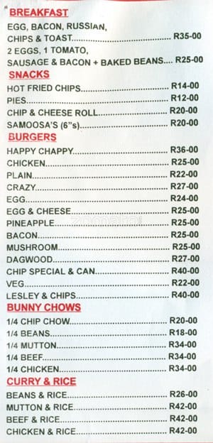 Happy Chappy Menu, Menu for Happy Chappy, North Beach, Durban - Zomato SA