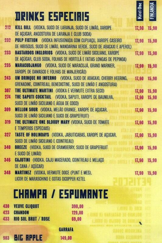 Menu em Tarantino Art Bar, Salvador