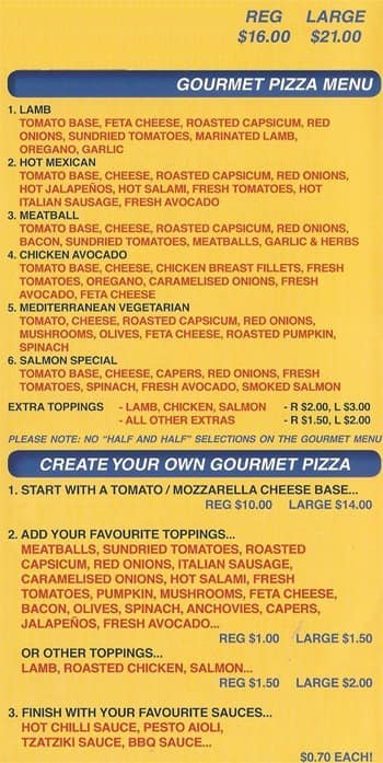 Menu at Nandos pizza pizzeria, Eltham