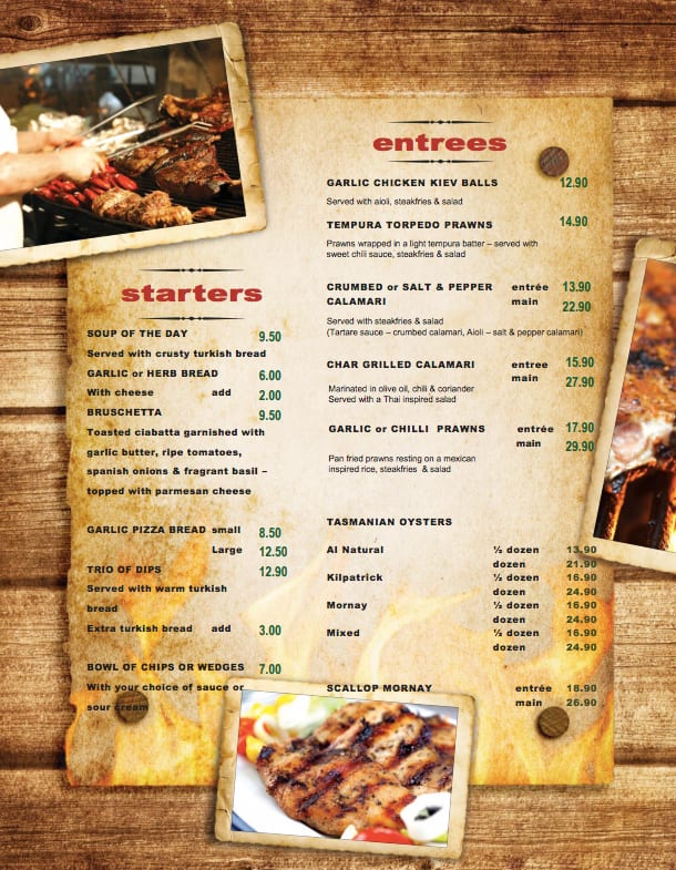 Menu at The Steakhouse And Cafe, Pakenham