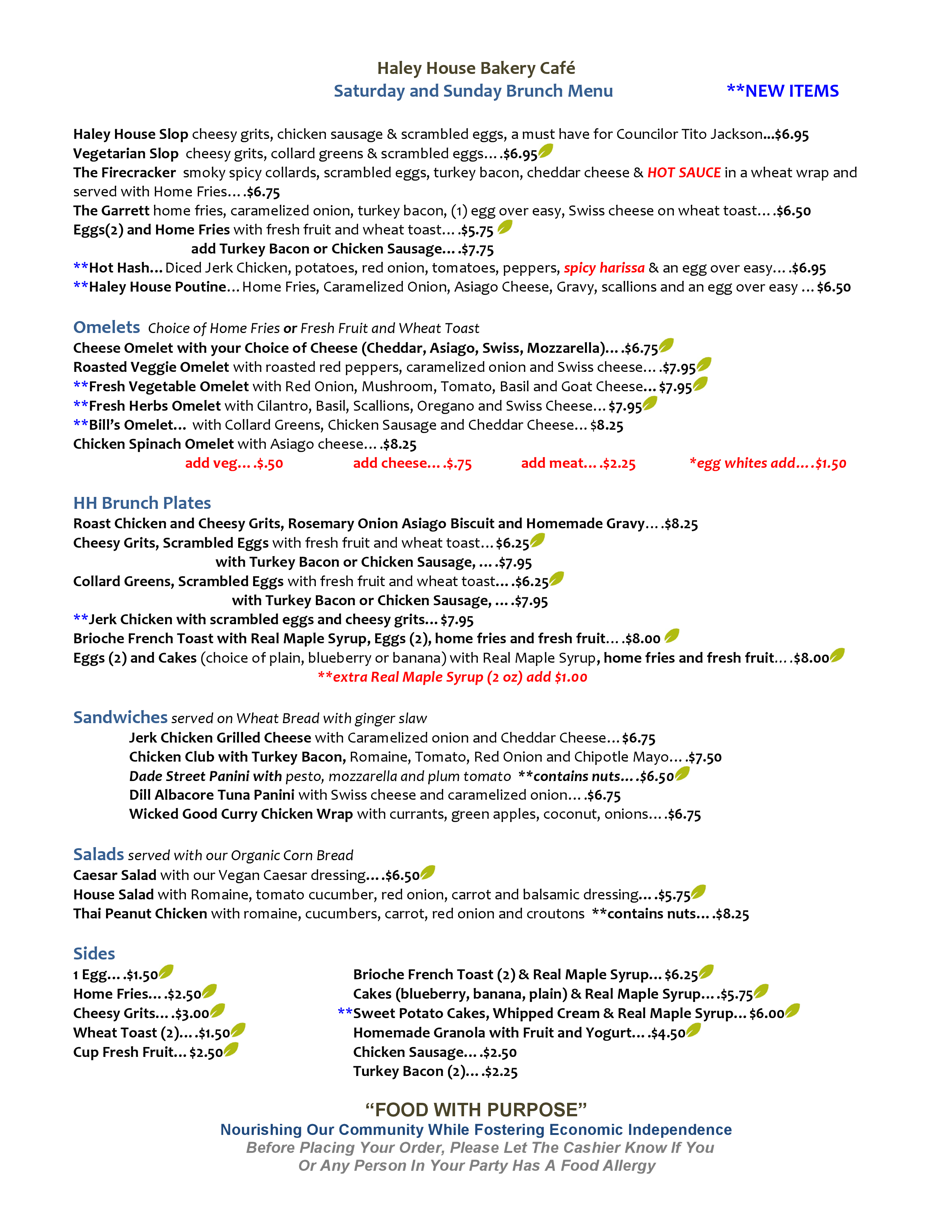 Menu at Haley House Bakery Café, Boston