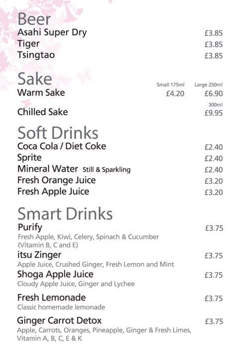 Menu at Itsu fast food, London, Paddington Central Unit 9