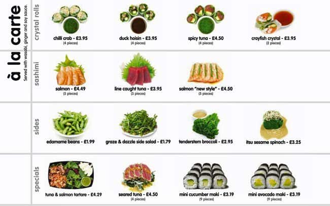 Menu at Itsu fast food, London, Paddington Central Unit 9
