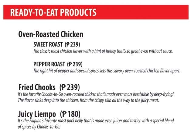 Menu at Chooks to Go, Taguig, Gen. Espino street
