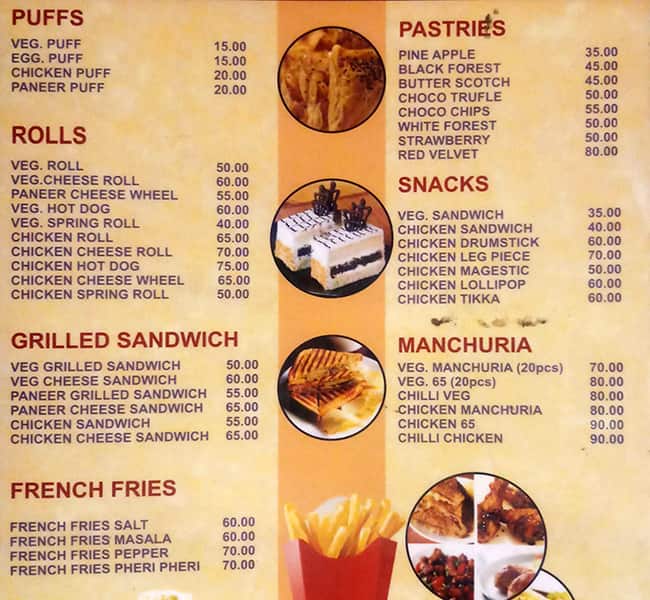 Menu at Baker's Den, Hyderabad, BN Reddy Complex