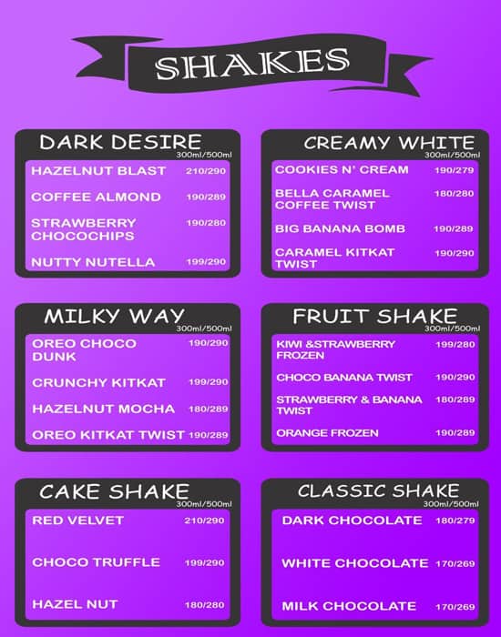Menu of The Shake Corner, Andheri Lokhandwala, Andheri West, Mumbai