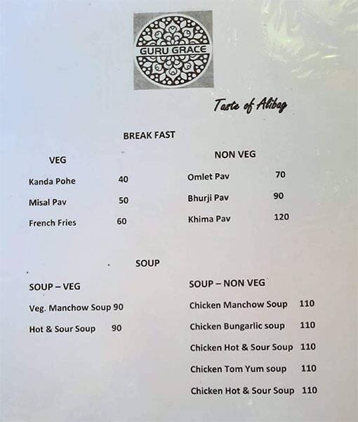Menu of Guru Grace - Taste of Alibag, Alibag Beach, Alibag