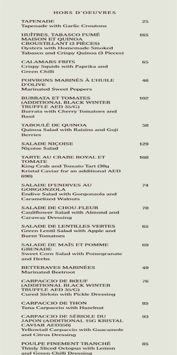 Menu of LPM Restaurant & Bar, DIFC, Dubai