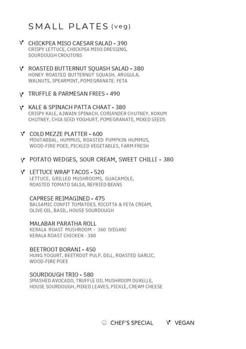 Menu of Kaia, Ashwem, Goa