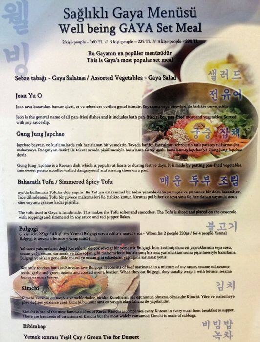 Menu at Korean Restoran Gaya, Istanbul, Abdülhak Hamit Cd.