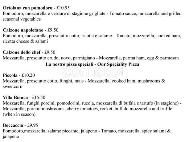 Menu at Piccola Ristorante Pizzeria Napoletana, London, 33 Heath St