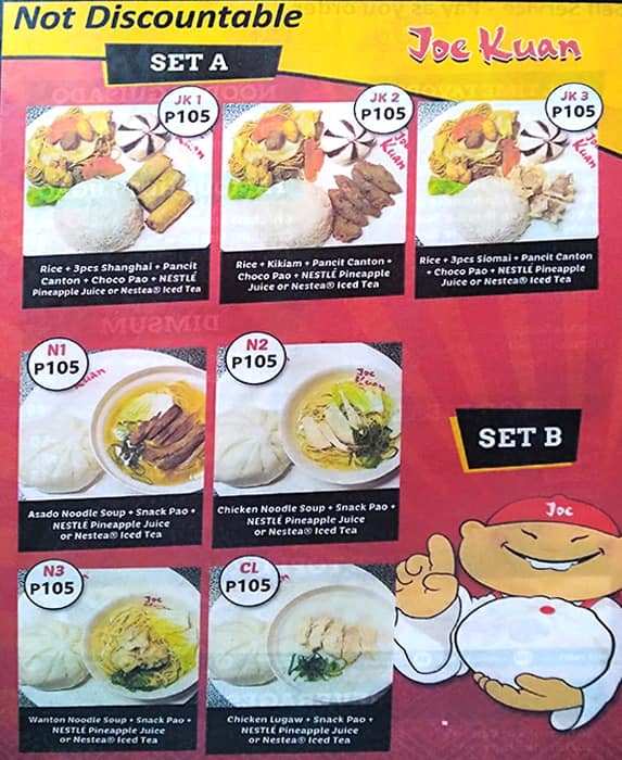 Menu at Joe Kuan restaurant, Manila, 530 Rizal Ave
