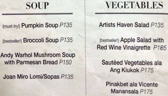 Artist's Haven Cafe Menu, Menu for Artist's Haven Cafe, BF Homes ...