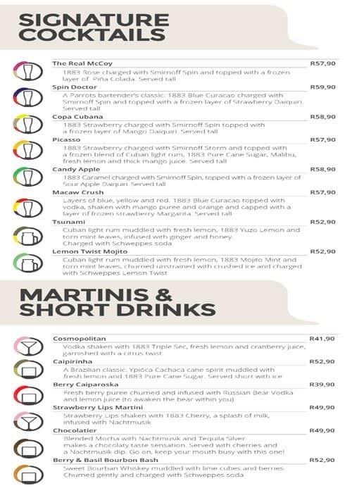 Carta del restaurante Parrots, Centurion, Shop 136