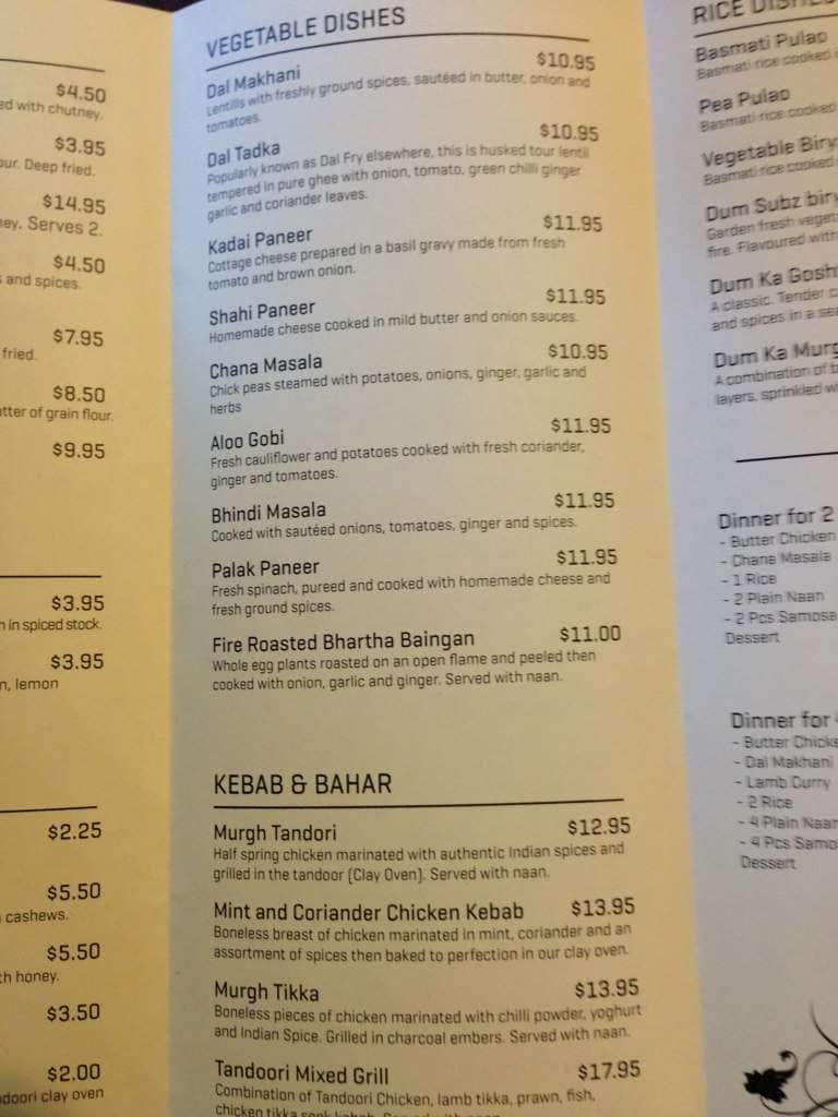 Menu at The Bombay Grill restaurant, Salmon Arm