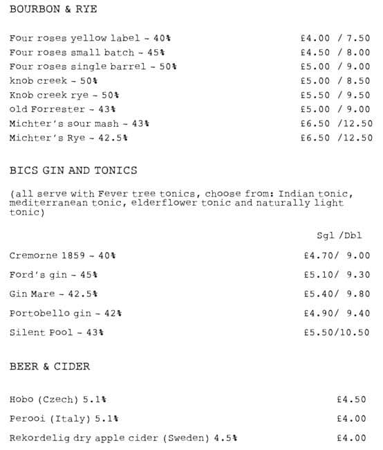 Menu at Bull in a China Shop - Bar & Restaurant, London