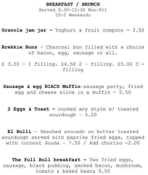 Menu at Bull in a China Shop - Bar & Restaurant, London