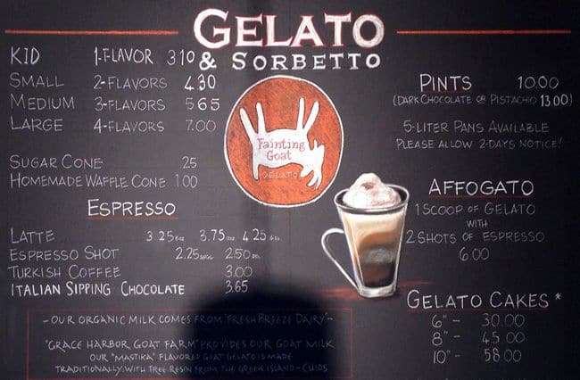 Menu at Fainting Goat Gelato desserts, Seattle, N 45th St