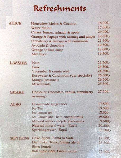 Menu at Bumbu Bali restaurant, Gianyar, Jl. Kajeng No.1