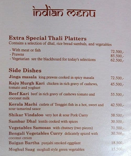 Menu at Bumbu Bali restaurant, Gianyar, Jl. Kajeng No.1