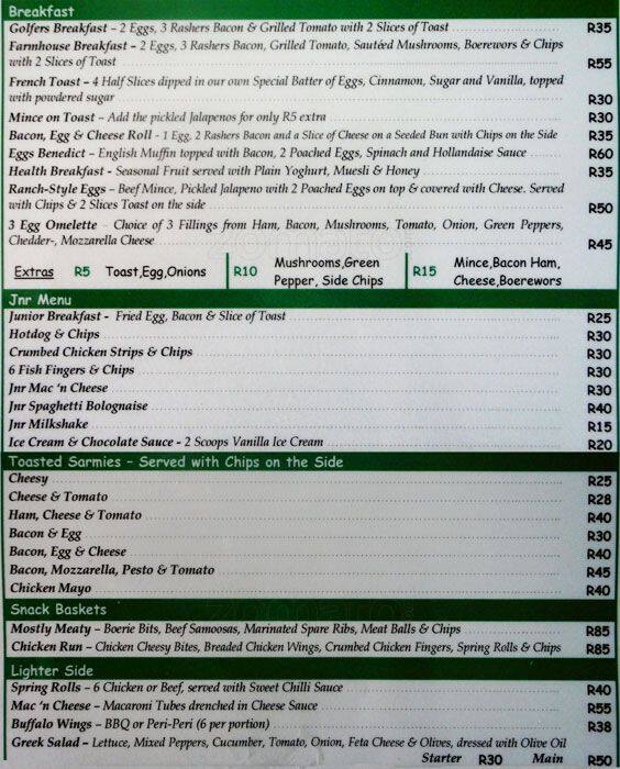 Menu at Gem of the Bushveld pub & bar, Hartbeespoort, Hartbeespoort