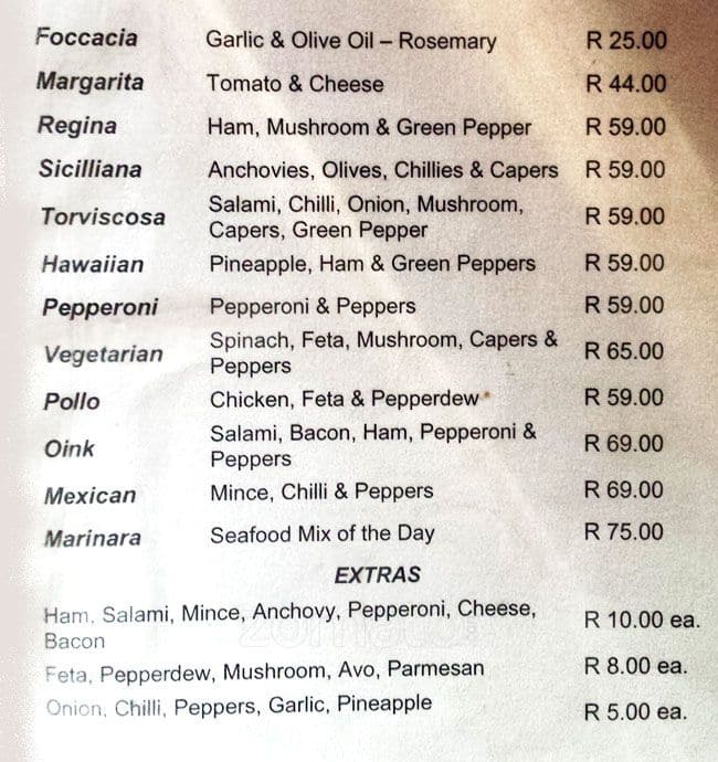 Menu at Gem of the Bushveld pub & bar, Hartbeespoort, Hartbeespoort