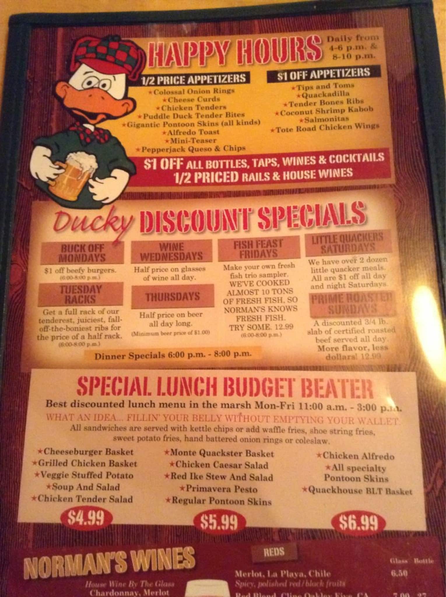 Menu at Norman Quacks pub & bar, Forest Lake