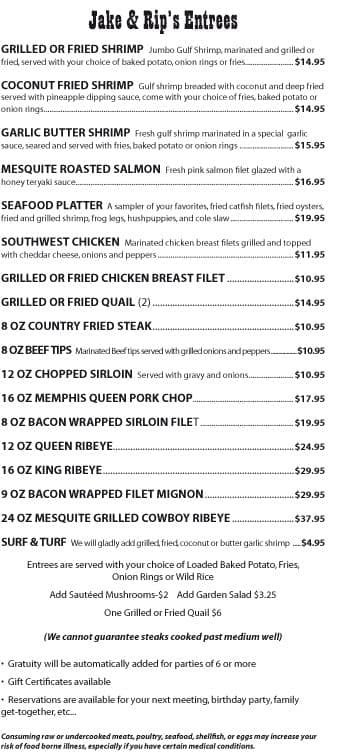 Menu at Jake & Rip's BBQ, Grenada