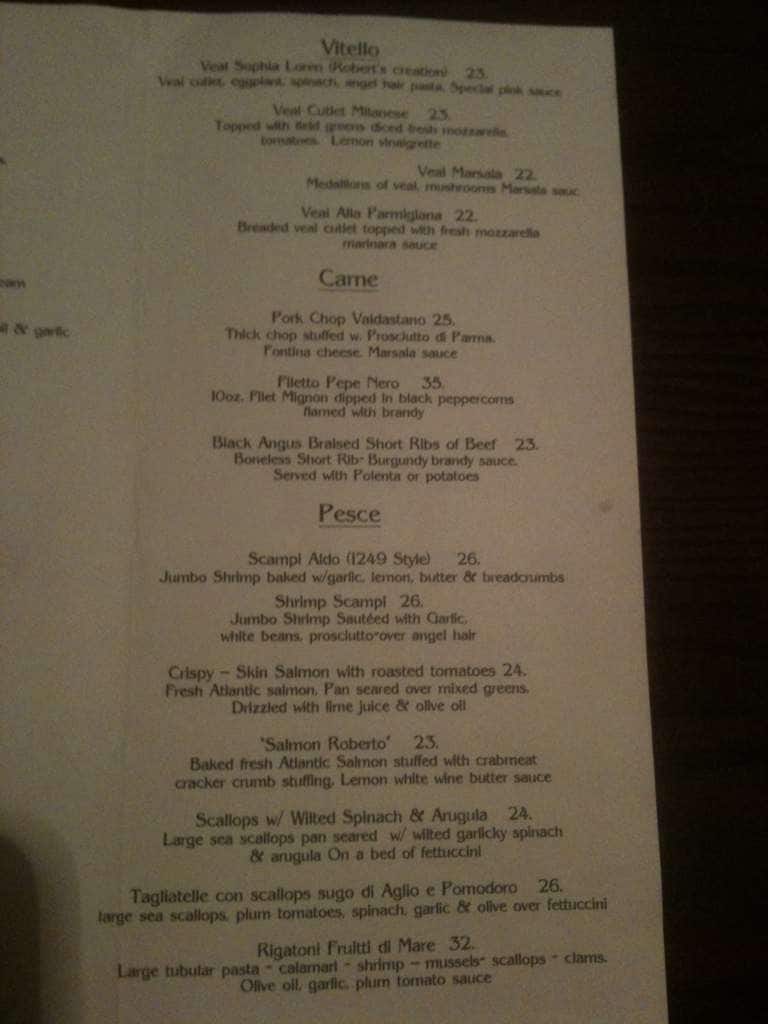 Menu at Zia Cucina restaurant, Waterbury