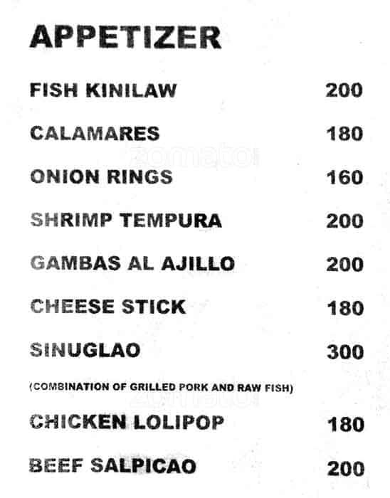 Menu at Ritzy's White Beach Resort & Restaurant, Philippines