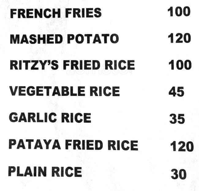 Menu at Ritzy's White Beach Resort & Restaurant, Philippines