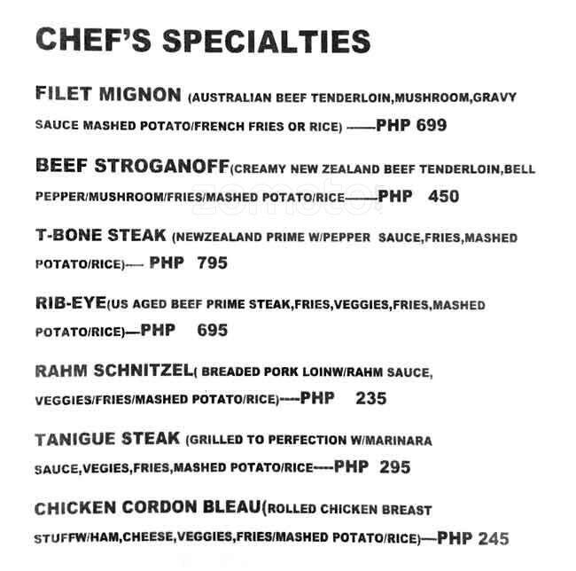 Menu at Ritzy's White Beach Resort & Restaurant, Philippines