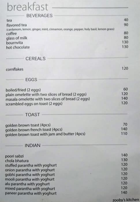 Menu of Zooby's Kitchen, Mall Road, Nainital