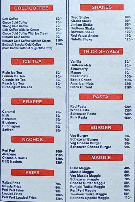 Menu of Baithack - Taste Of Kulhad, Malad West, Mumbai