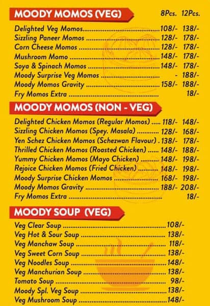 Menu of Moody Momos, Goregaon East, Mumbai