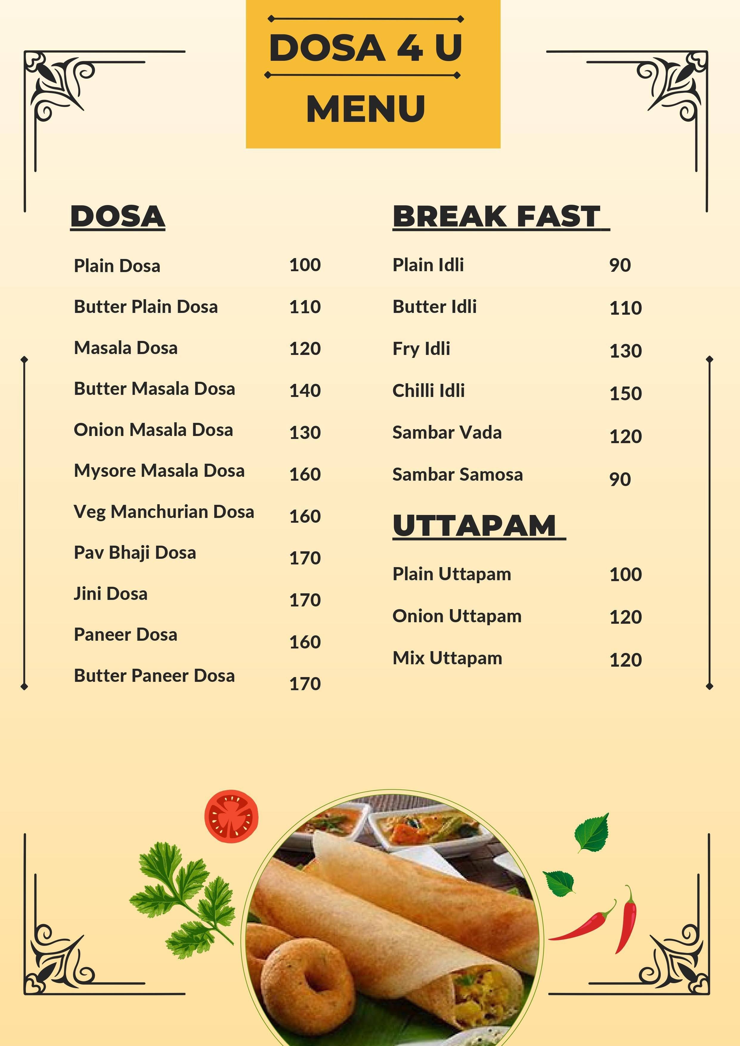 Menu of Dosa 4 U, Mohan Nagar, Nagpur