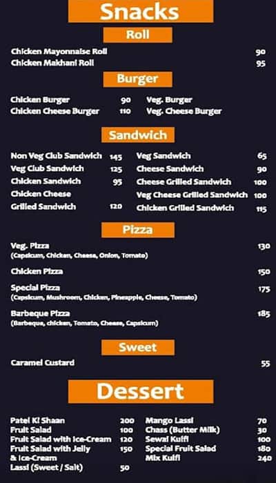 Menu of Patel Restaurant, Mohammad Ali Road, Mumbai