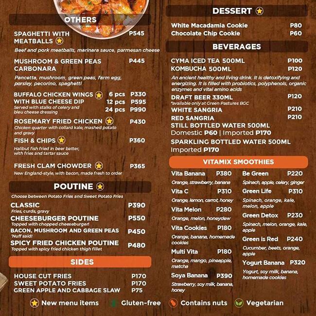 Menu at Green Pastures cafe, Taguig, Seven/NEO